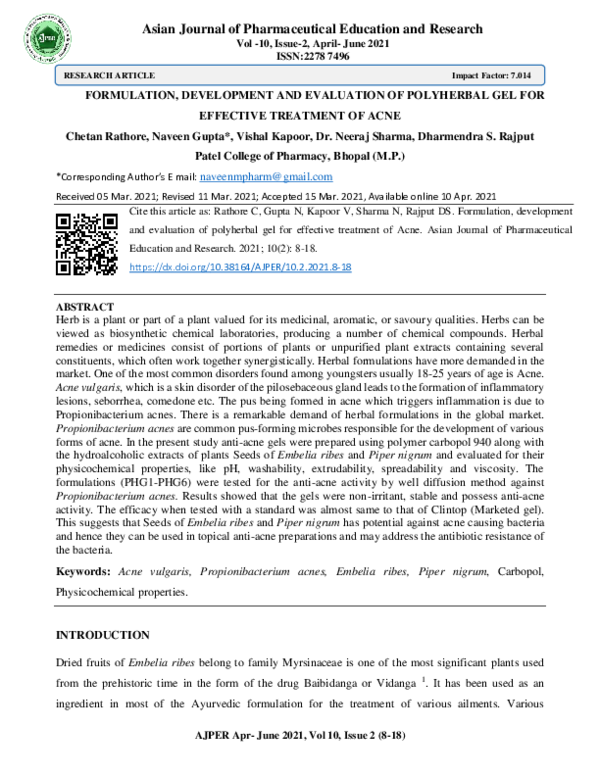 (PDF) Formulation, Development and Evaluation of Polyherbal Gel for ...