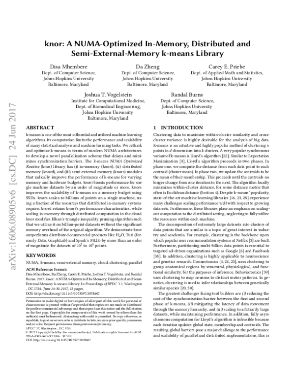 Pdf Numa Optimized In Memory And Semi External Memory Parameterized Clustering