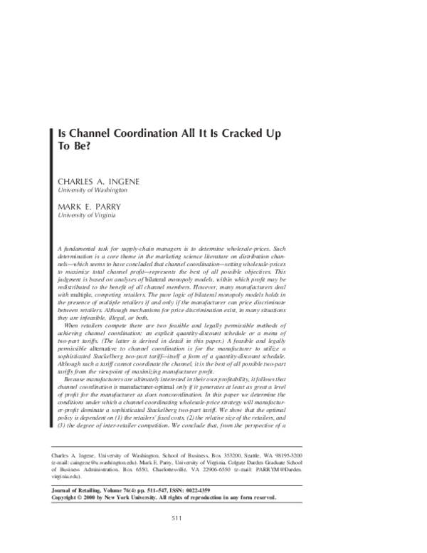 (PDF) Is channel coordination all it is cracked up to be?