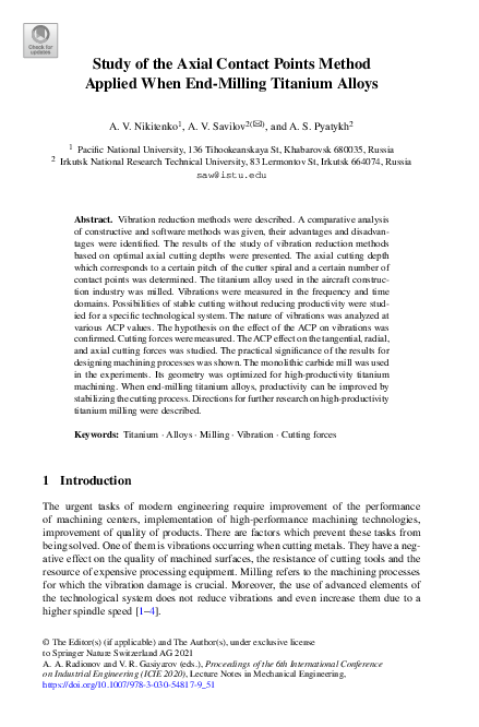 (PDF) Study of the Axial Contact Points Method Applied When End-Milling Titanium Alloys