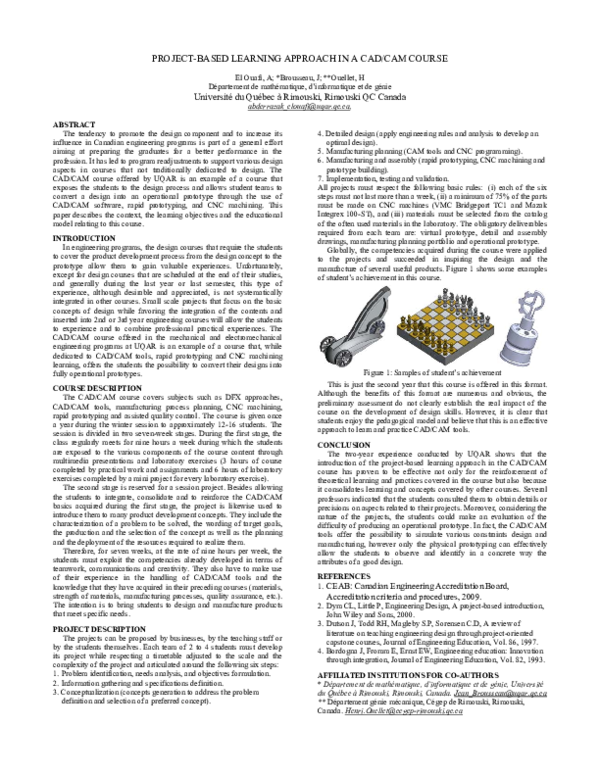 (PDF) Project-based learning approach in a CAD/CAM course