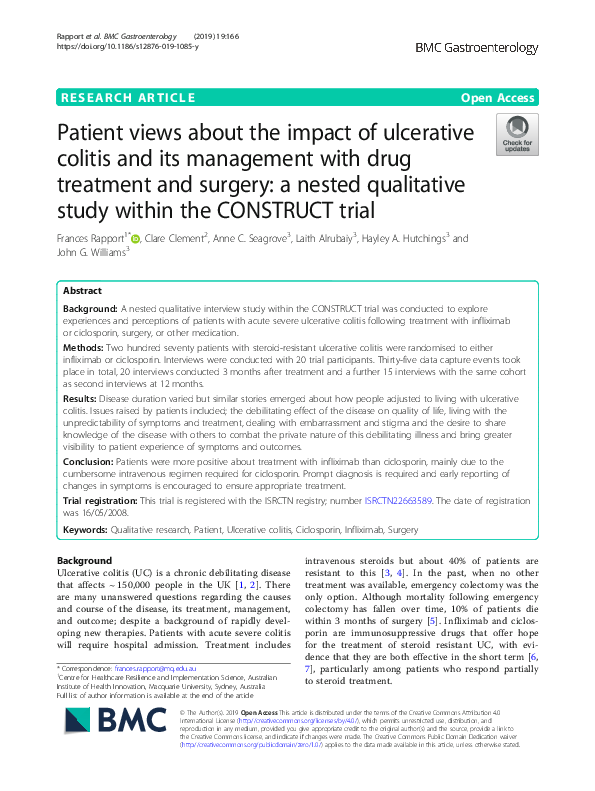 (PDF) Patient views about the impact of ulcerative colitis and its ...