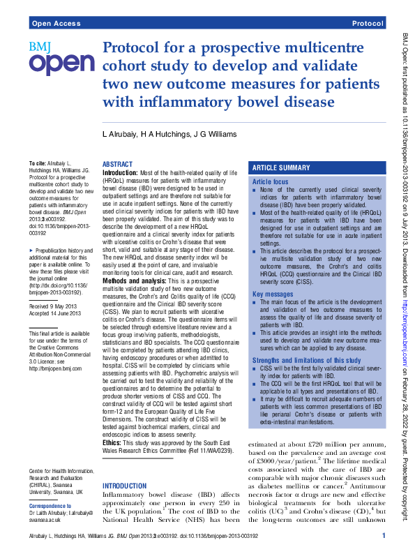 (PDF) Protocol for a prospective multicentre cohort study to develop ...