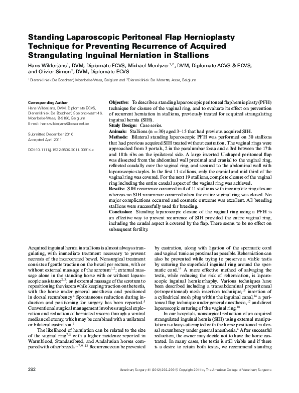 (PDF) Standing Laparoscopic Peritoneal Flap Hernioplasty Technique for ...