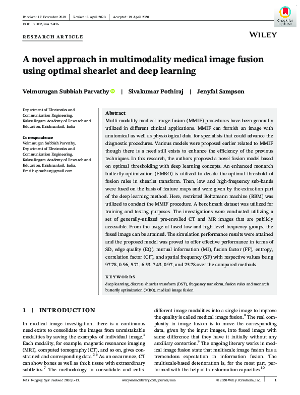 (PDF) A novel approach in multimodality medical image fusion using optimal shearlet and deep ...