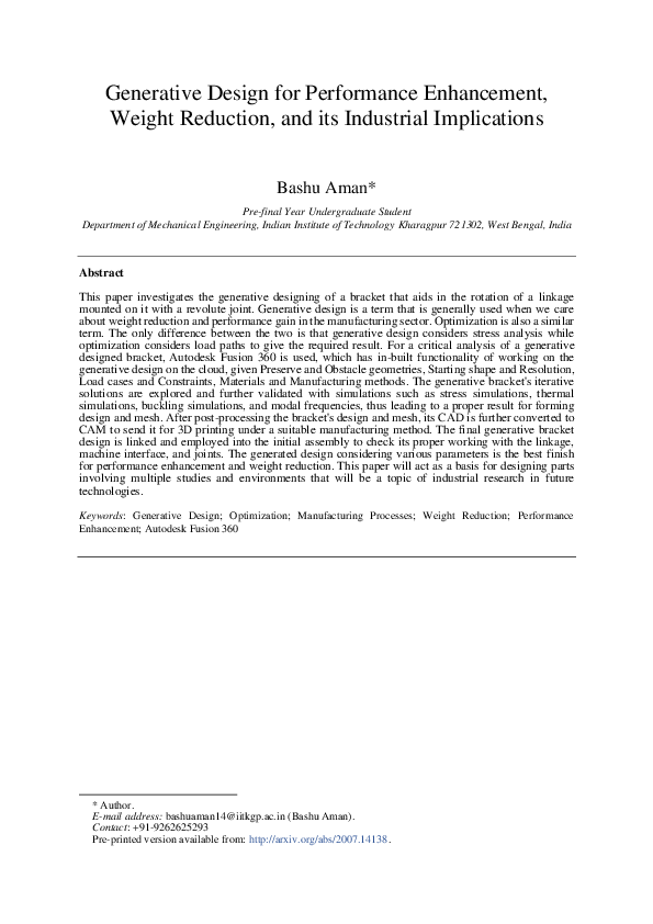 (PDF) Generative Design for Performance Enhancement, Weight Reduction, and its Industrial ...