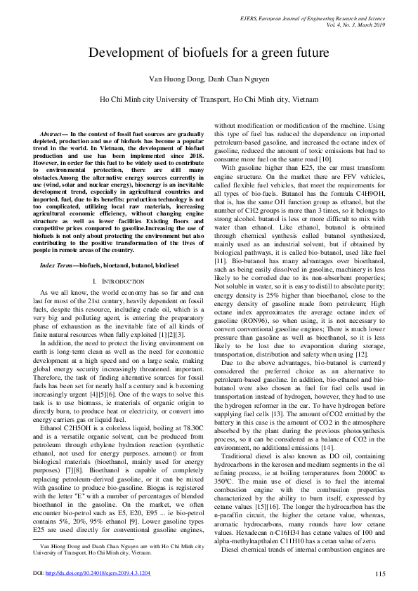 (PDF) Development of Biofuels for a Green Future