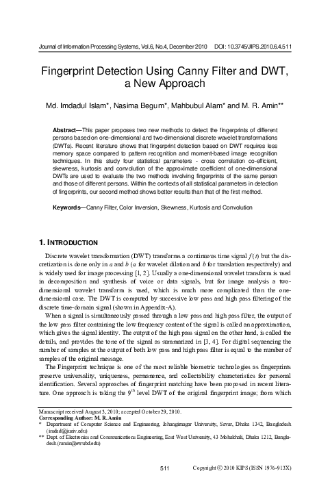(PDF) Fingerprint Detection Using Canny Filter and DWT, a New Approach
