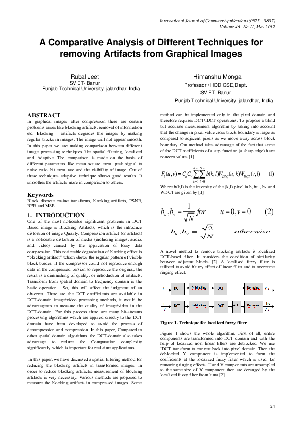 (PDF) A Comparative Analysis of Different Techniques for removing Artifacts from Graphical Images