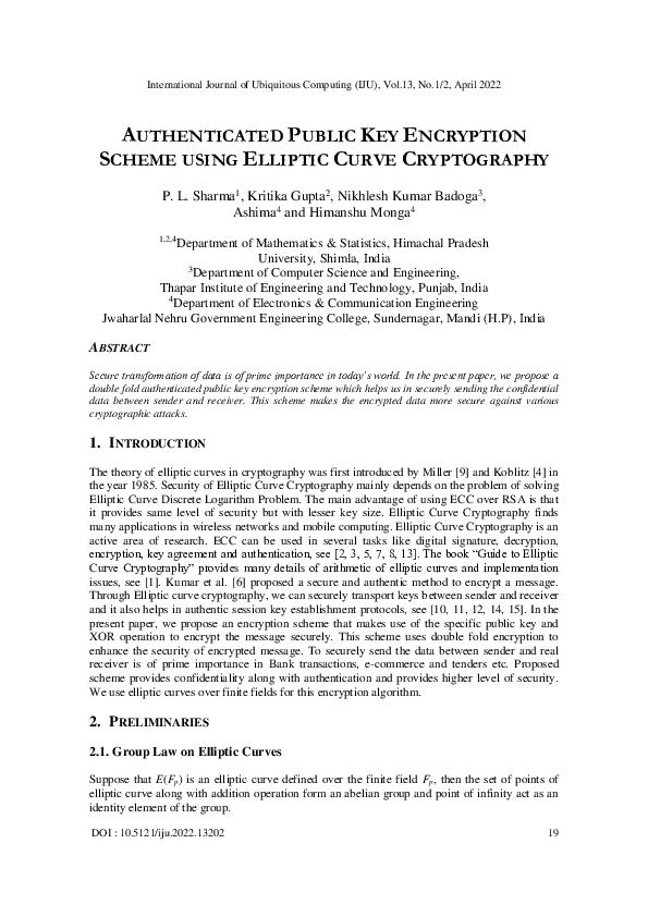 (PDF) Authenticated Public Key Encryption Scheme using Elliptic Curve ... (PDF) Authenticated Public Key Encryption Scheme using Elliptic Curve ...