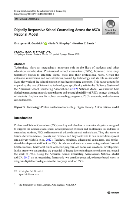 (PDF) Digitally Responsive School Counseling Across the ASCA National Model