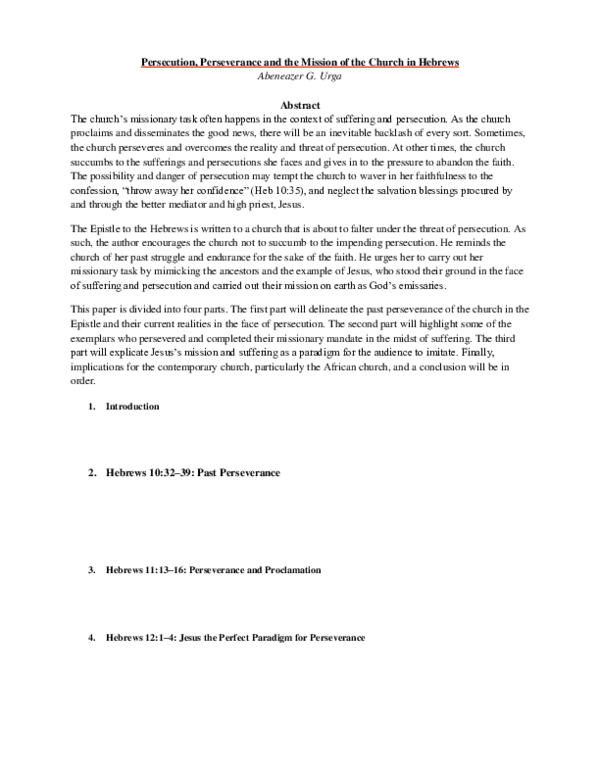 (PDF) Persecution, Perseverance and the Mission of the Church in Hebrews