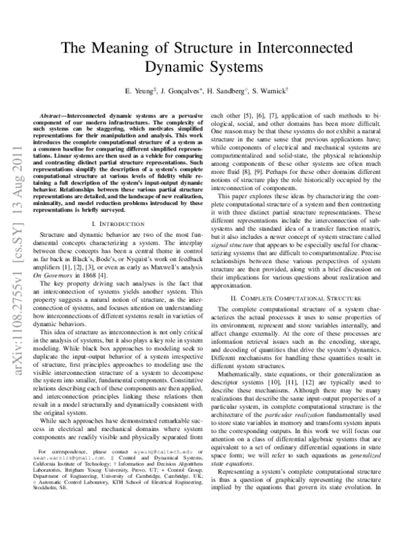 (PDF) The meaning of structure in interconnected dynamic systems