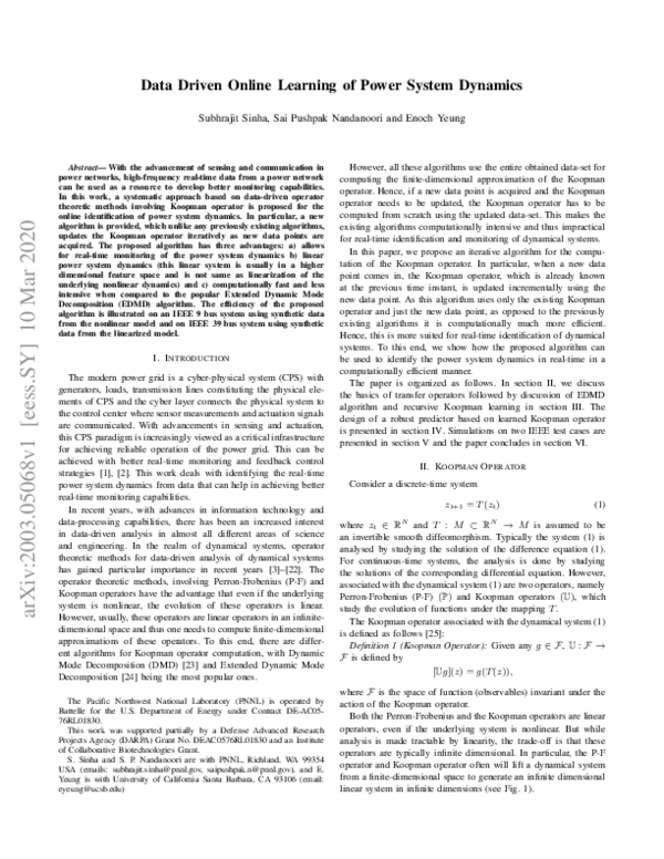 (PDF) Data Driven Online Learning of Power System Dynamics