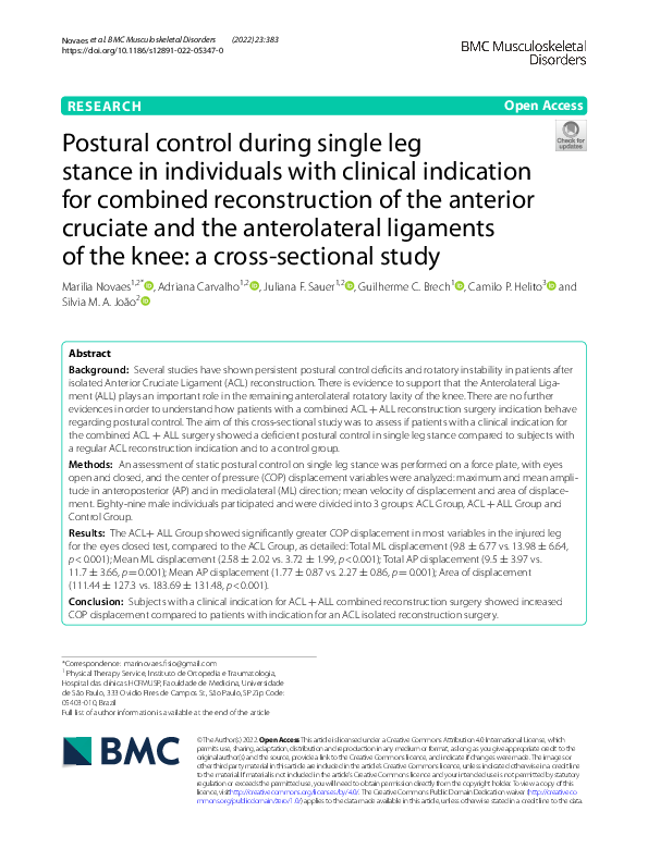 (PDF) Postural control during single leg stance in individuals with ...