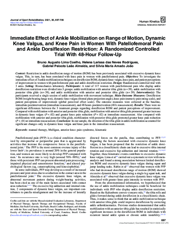 Pdf Immediate Effect Of Ankle Mobilization On Range Of Motion Dynamic Knee Valgus And Knee