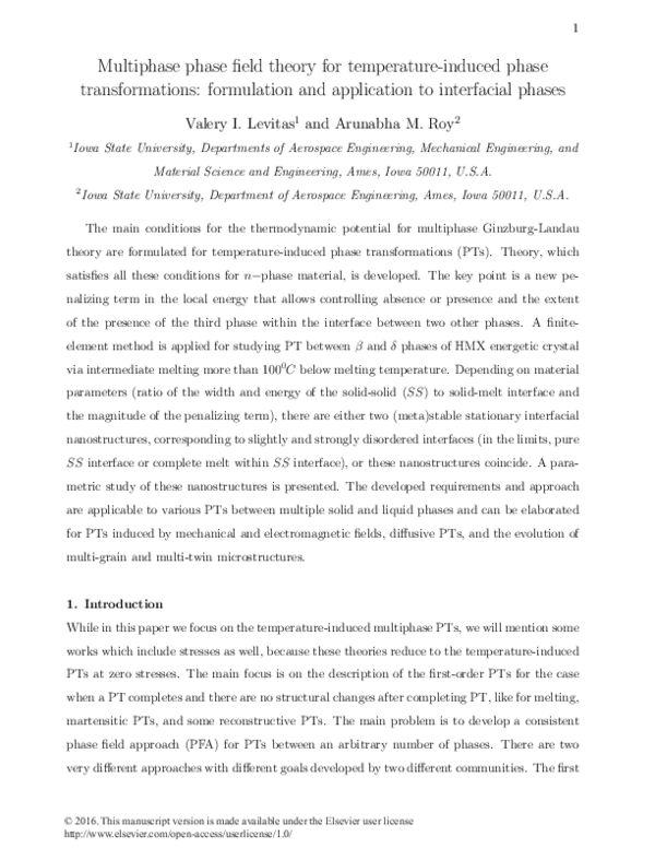(PDF) Multiphase phase field theory for temperature-induced phase transformations: Formulation ...