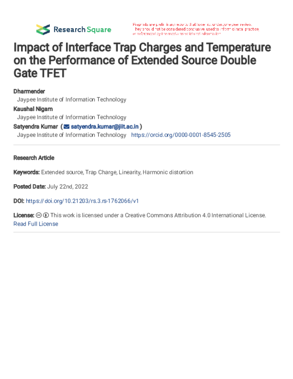 (PDF) Impact of Interface Trap Charges and Temperature on the Performance of Extended Source ...