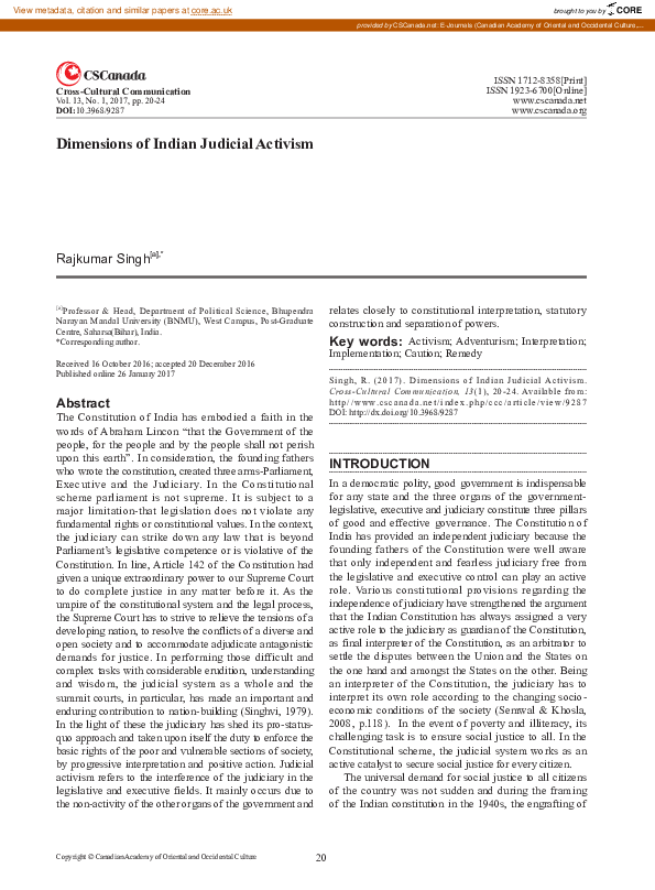 (PDF) Dimensions of Indian Judicial Activism