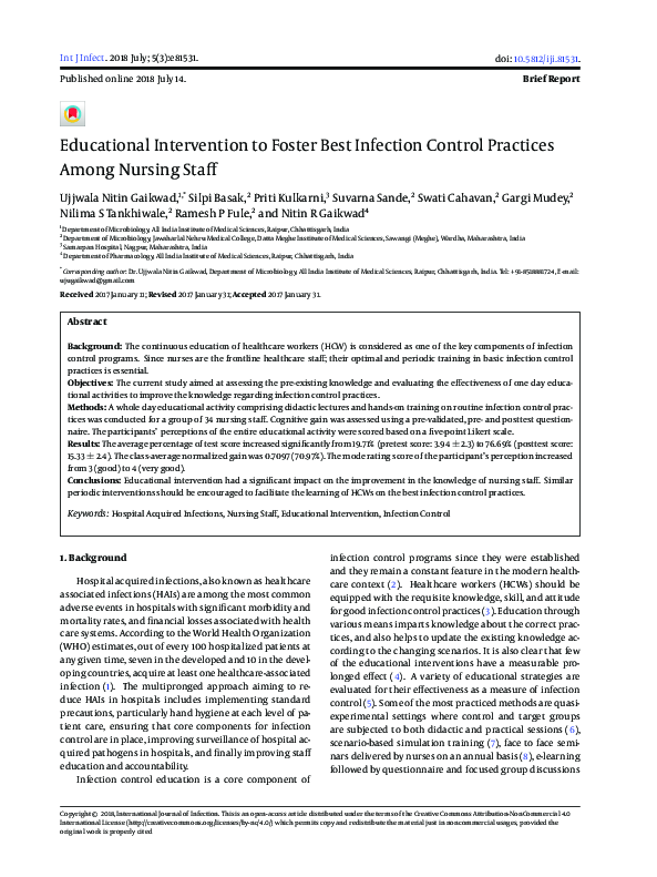 (PDF) Educational Intervention to Foster Best Infection Control ...
