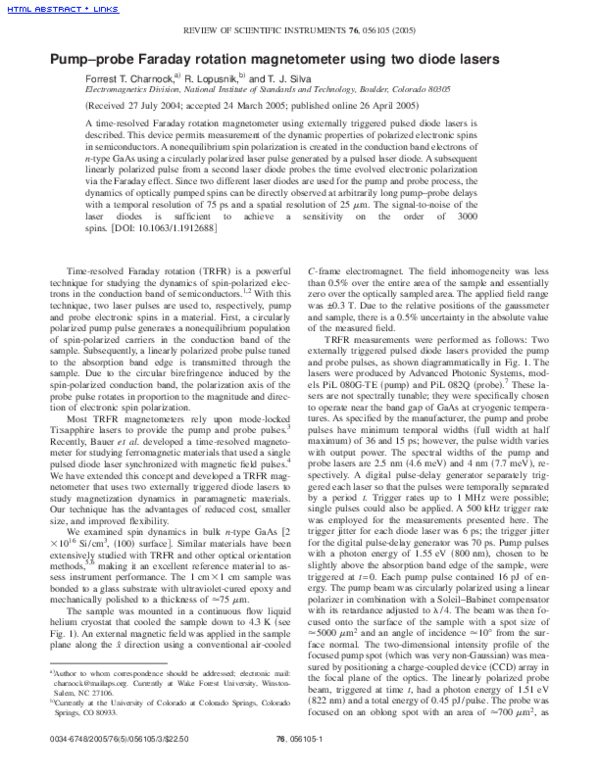 (PDF) Pump–probe Faraday rotation magnetometer using two diode lasers