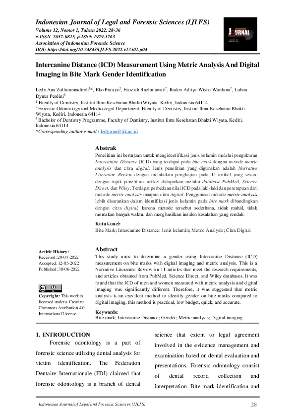 (PDF) Intercanine Distance (ICD) Measurement Using Metric Analysis And Digital Imaging in Bite ...