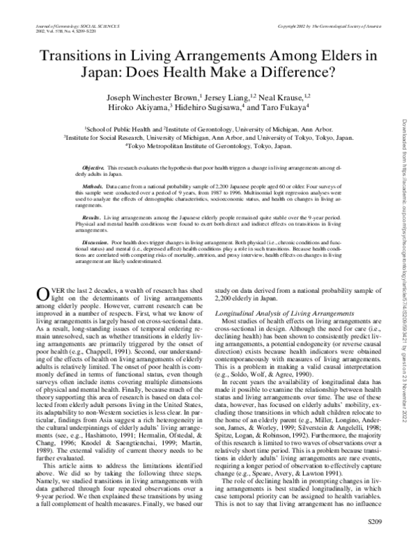 (PDF) Transitions in Living Arrangements Among Elders in Japan: Does ...
