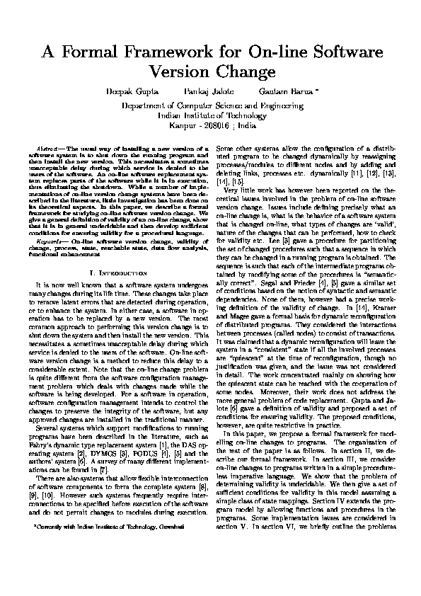 (PDF) A formal framework for on-line software version change | Gautam Barua - Academia.edu
