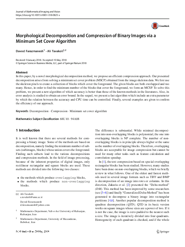 (PDF) Morphological Decomposition and Compression of Binary Images via a Minimum Set Cover ...