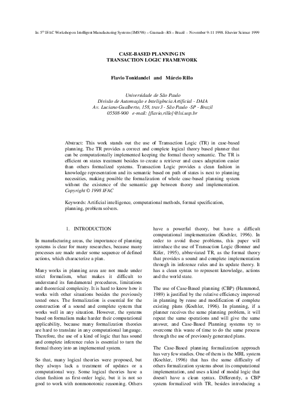 (PDF) Case-Based Planning in Transaction Logic Framework
