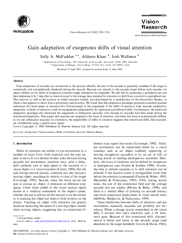 (PDF) Gain adaptation of exogenous shifts of visual attention