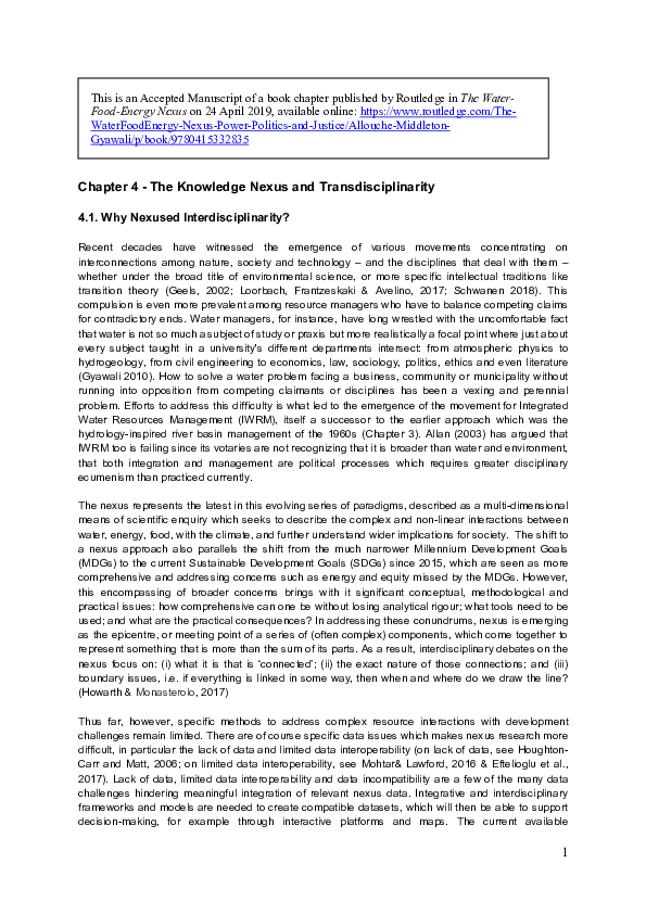 (PDF) The Knowledge Nexus and Transdisciplinarity