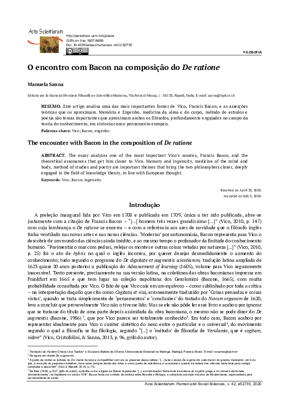 (PDF) O encontro com Bacon na composição do De ratione