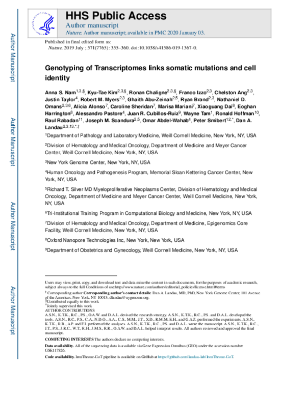 (PDF) Somatic mutations and cell identity linked by Genotyping of ...