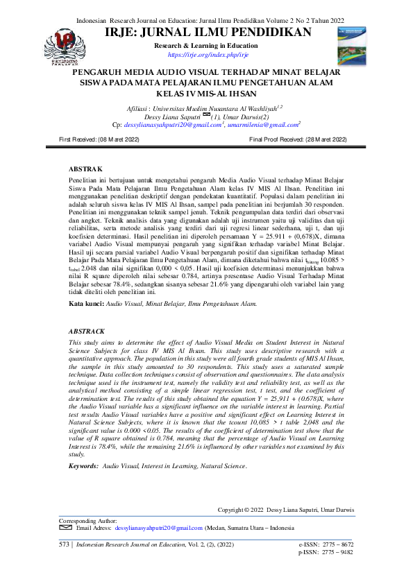(PDF) Pengaruh Media Audio Visual Terhadap Minat Belajar Siswa pada Mata Pelajaran Ilmu ...