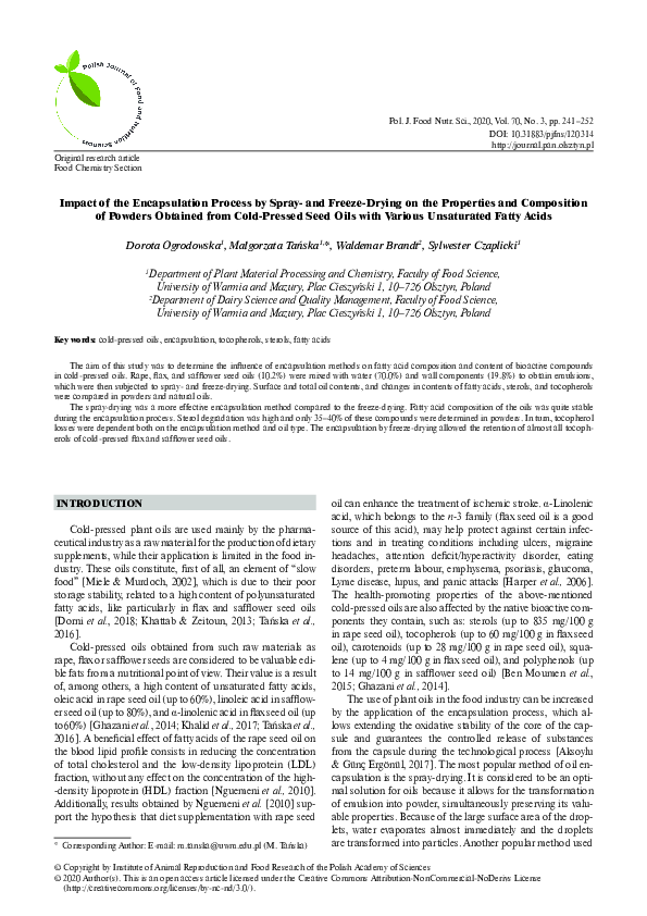 (PDF) Impact of the Encapsulation Process by Spray- and Freeze-Drying ...