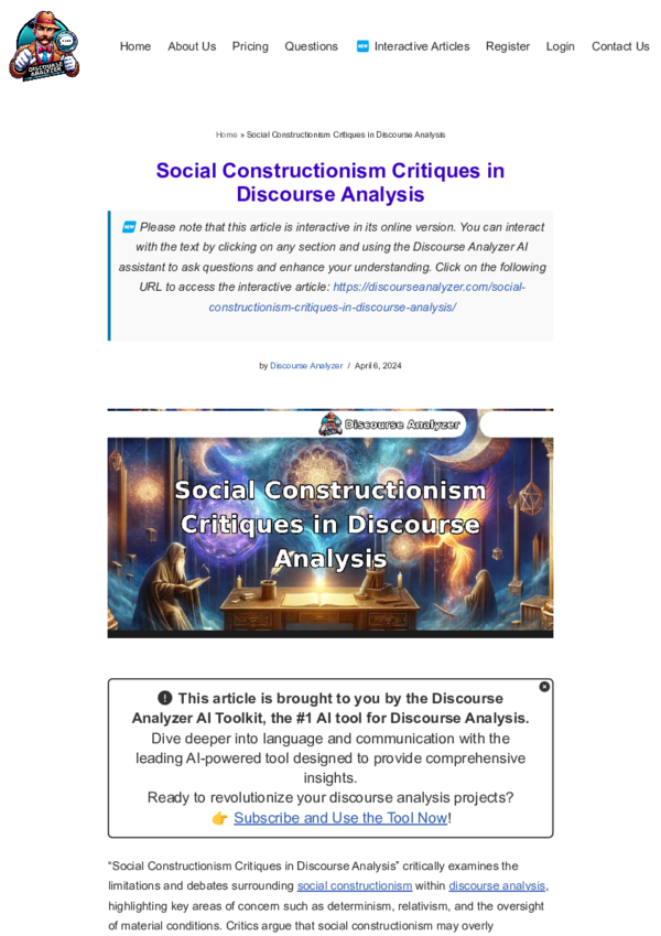 (PDF) Social Constructionism Critiques in Discourse Analysis