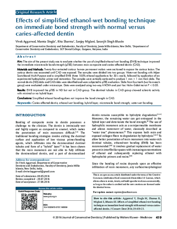 (PDF) Effects of simplified ethanol-wet bonding technique on immediate ...