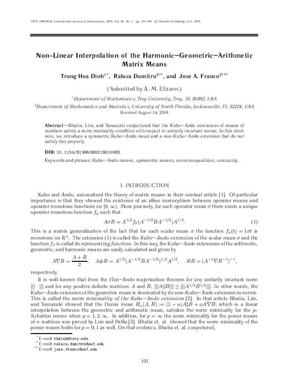 (PDF) Non-Linear Interpolation of the Harmonic–Geometric–Arithmetic Matrix Means