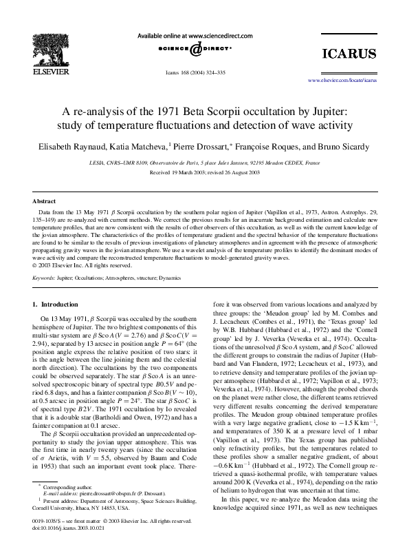 (PDF) A re-analysis of the 1971 Beta Scorpii occultation by Jupiter ...