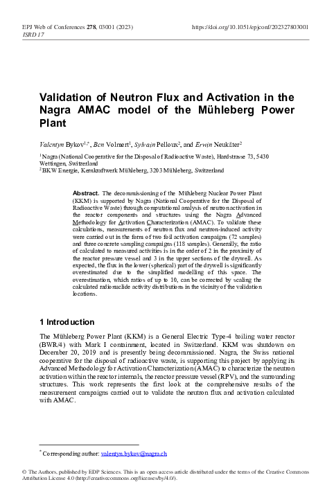 (PDF) Validation of Neutron Flux and Activation in the Nagra AMAC model ...