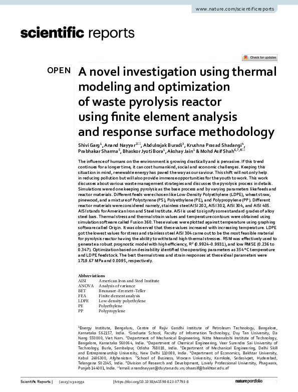 (PDF) A novel investigation using thermal modeling and optimization of waste pyrolysis reactor ...