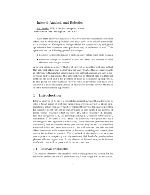 (PDF) Interval Analysis and Robotics