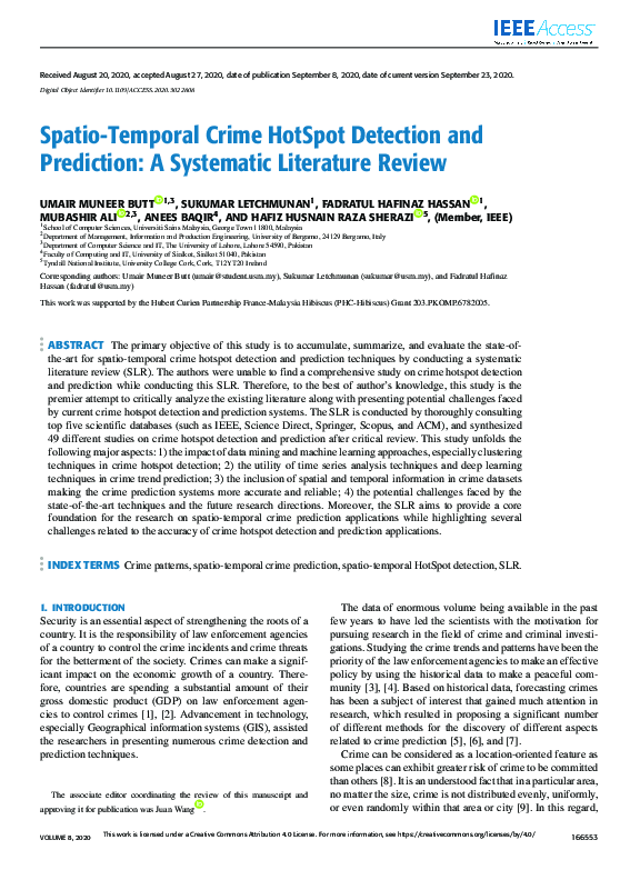 Pdf Spatio Temporal Crime Hotspot Detection And Prediction A