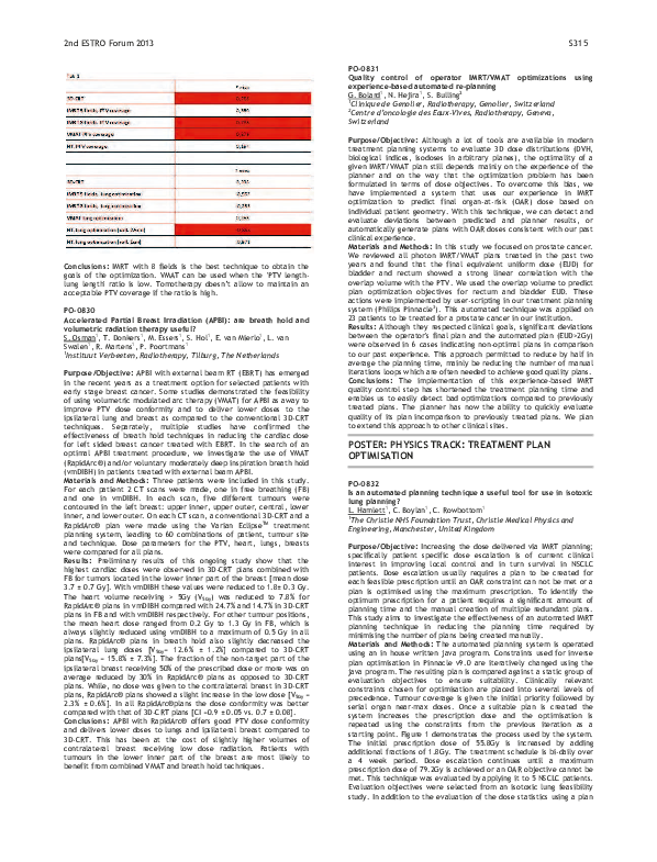 PO-0831: Quality control of operator IMRT/VMAT optimizations using experience-based automated re ...