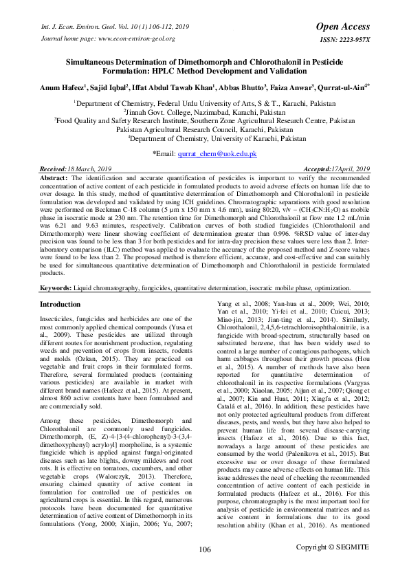 (PDF) Simultaneous Determination of Dimethomorph and Chlorothalonil in ...