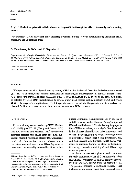 (PDF) A pSC101-derived plasmid which shows no sequence homology to ...