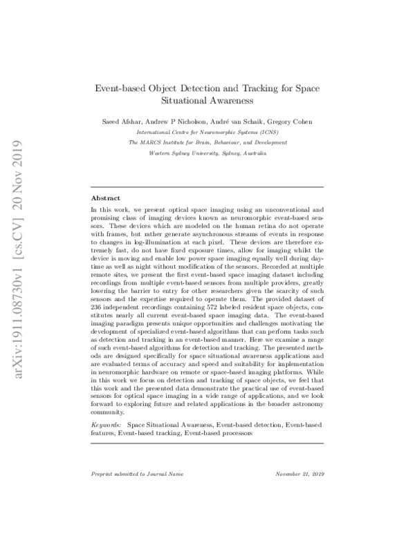 (PDF) Event-based Object Detection and Tracking for Space Situational Awareness