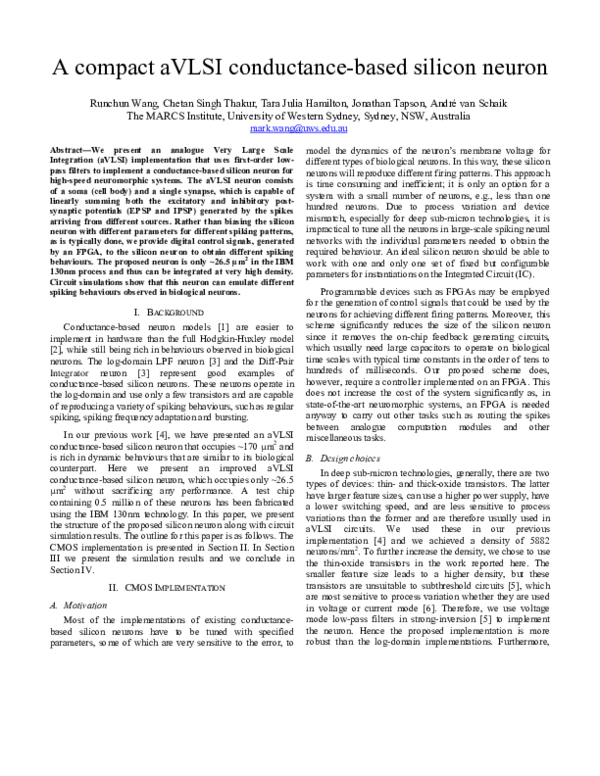 (PDF) A compact aVLSI conductance-based silicon neuron
