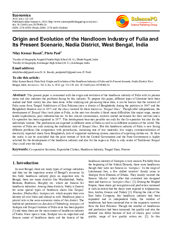 (PDF) Origin and Evolution of the Handloom Industry of Fulia and Its ...